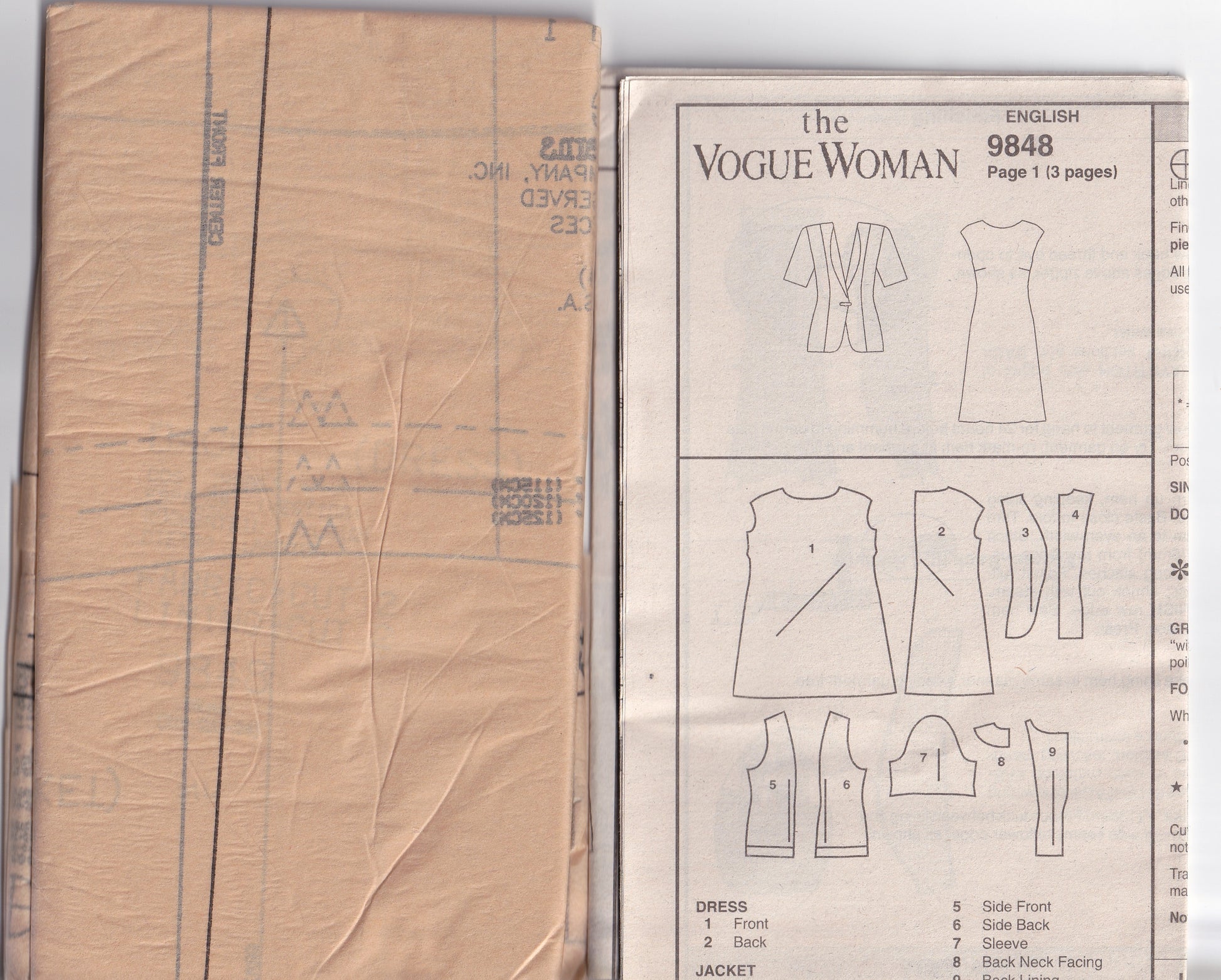 Vogue Woman 9848 Line Bias Cut Cap Sleeved Dress & Jacket 1990s Vintag ...