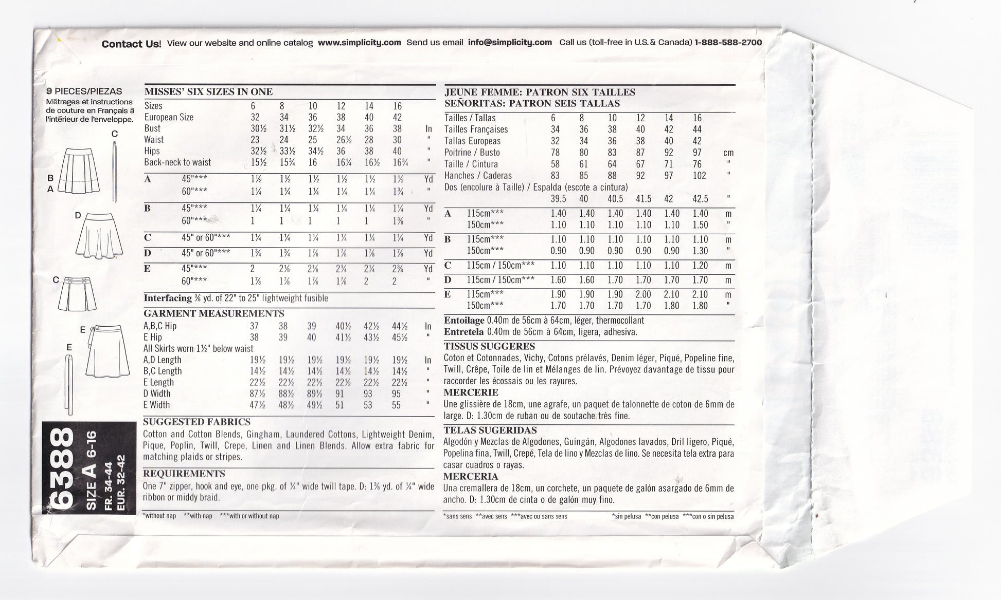 New Look 6388 Womens Hipster Skirts Out Of Print Sewing Pattern Size 6 ...