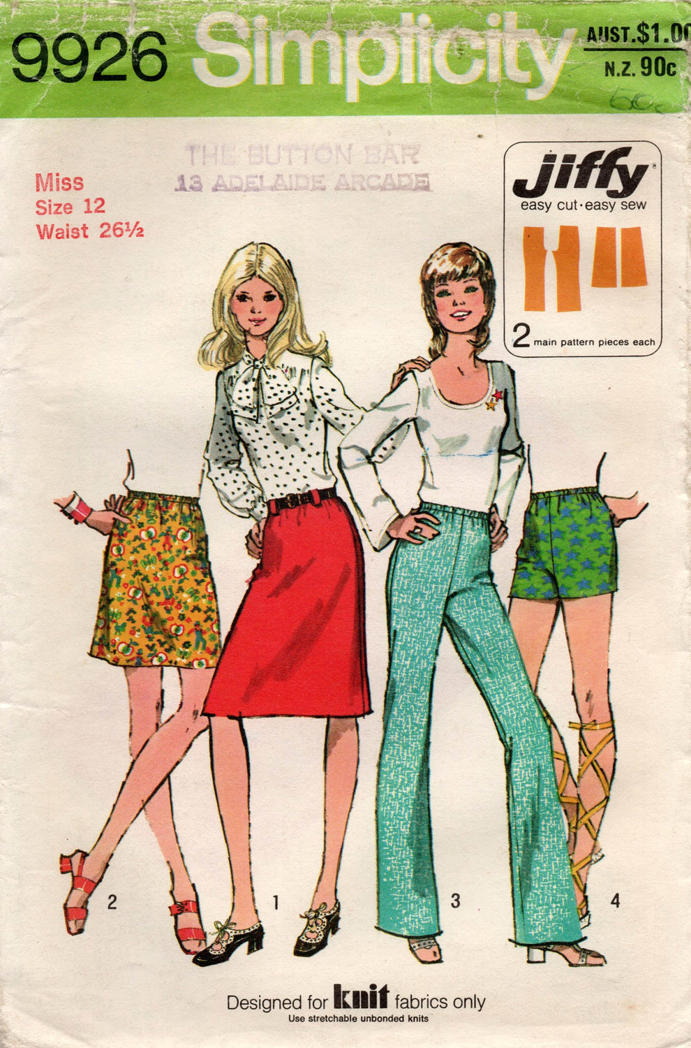 Simplicity 9926 Womens JIFFY Skirt Shorts & Pants 1970s Vintage Sewing ...
