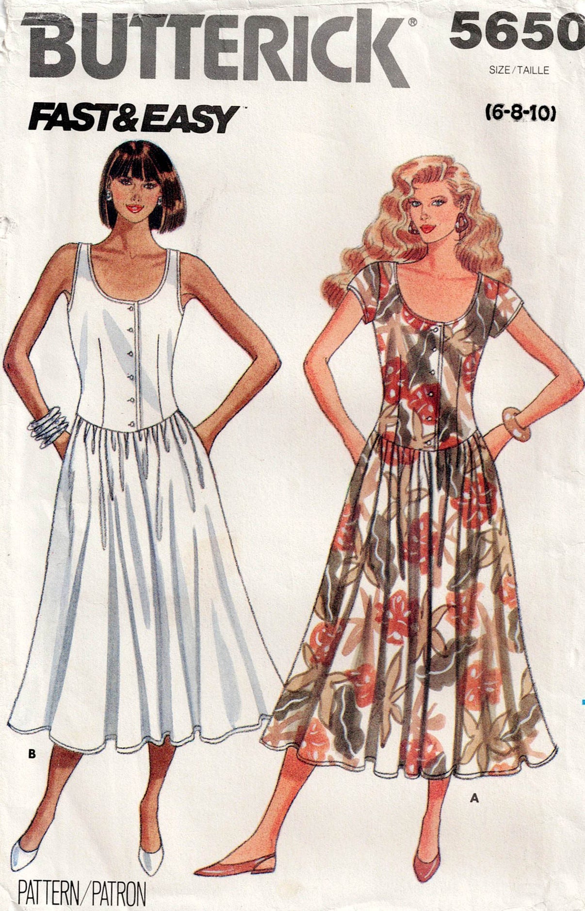 Butterick 5650 Womens Drop Waisted Casual Sundress 1980s Vintage Sewin ...