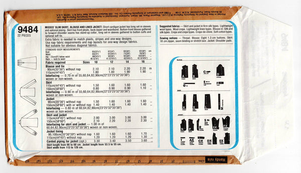 Simplicity 9484 Womens Lined Jacket Blouse & Skirt 1980s Vintage Sewin