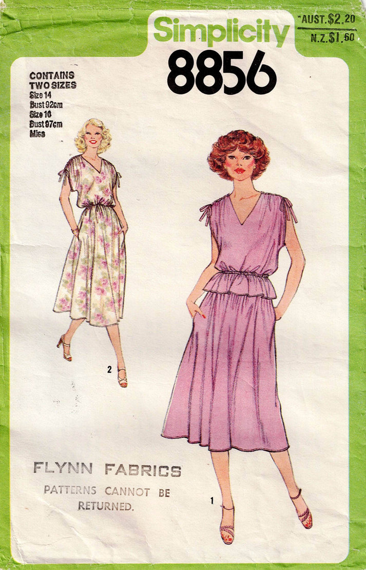 Simplicity 8856 Womens Drawstring Shoulder Dress Top & Skirt 1970s Vin ...