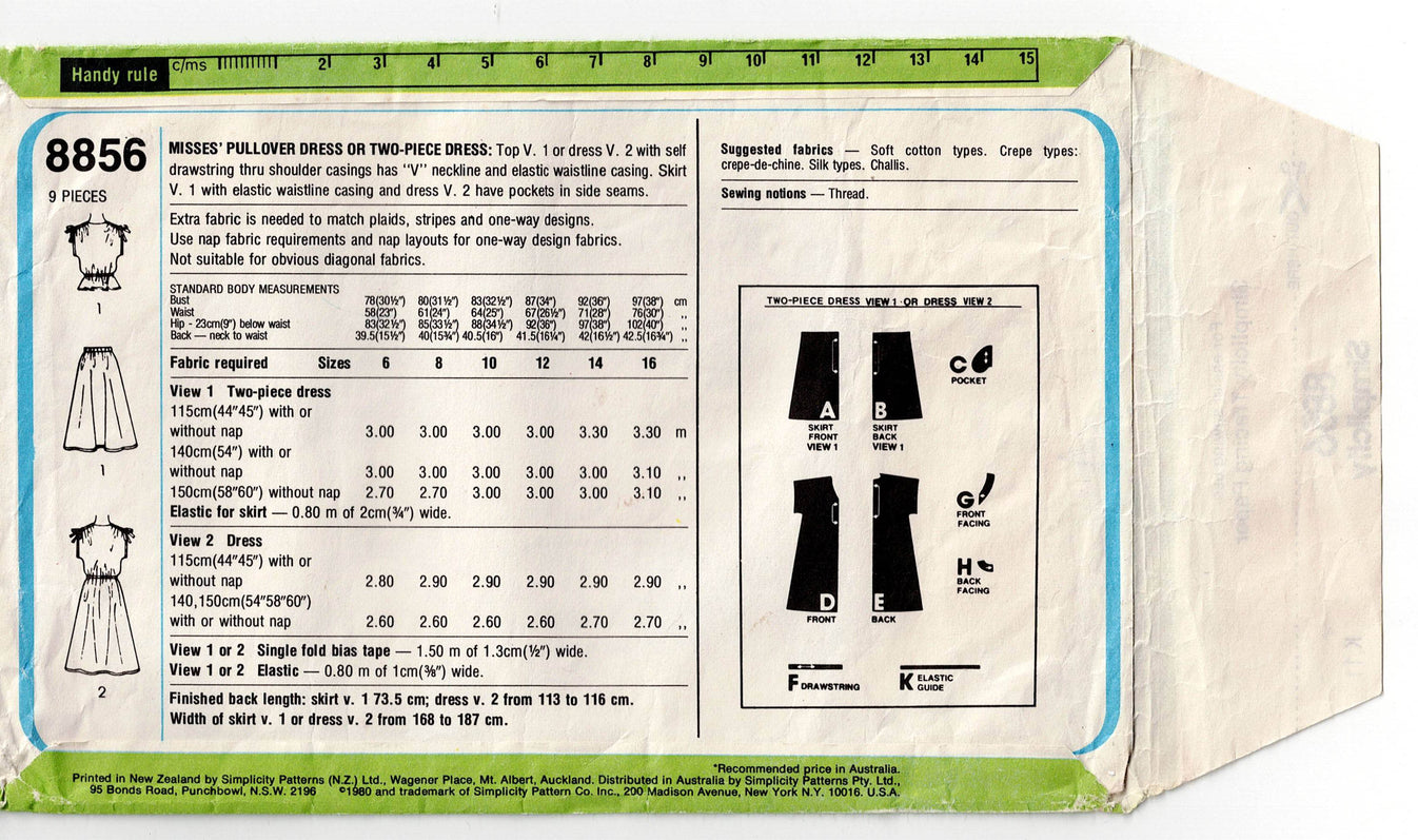 Simplicity 8856 Womens Drawstring Shoulder Dress Top & Skirt 1970s Vin – All The Precious Things