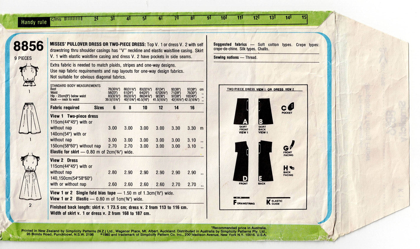Simplicity 8856 Womens Drawstring Shoulder Dress Top & Skirt 1970s Vin ...