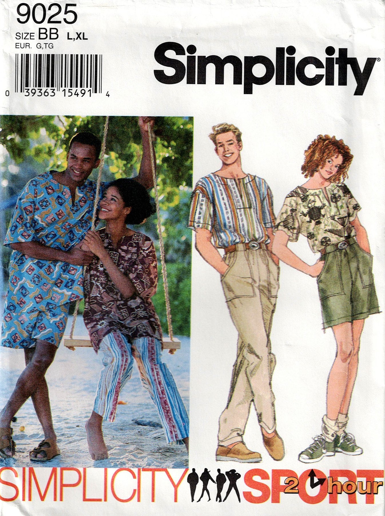 Simplicity 9025 Womens Mens Teen UNISEX Caftan Top & Cargo Shorts or P ...