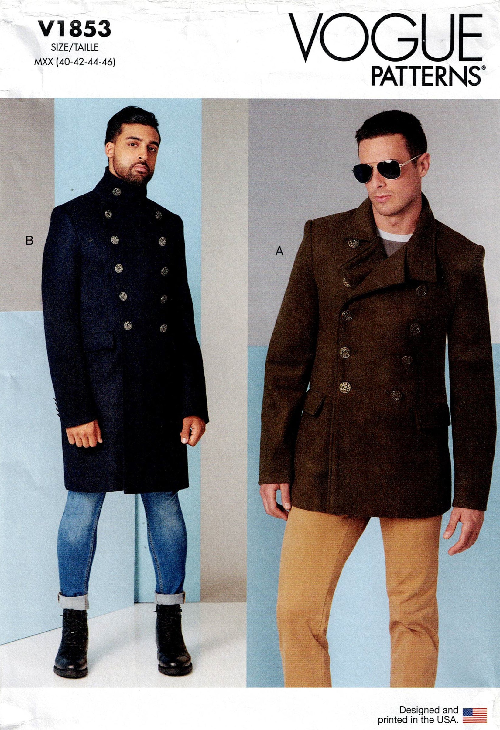 Vogue 1853 Mens Double Breasted Coat Sewing Pattern Size 40 - 46 Inche ...