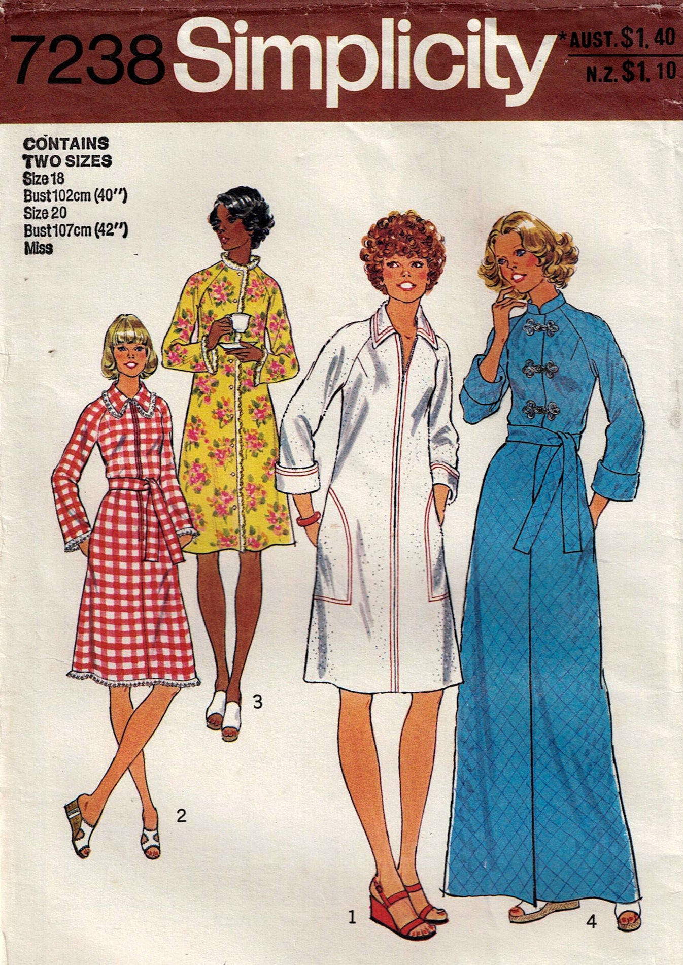 Simplicity 7238 Womens Zip Front Robe 1970s Vintage Sewing Pattern Siz ...