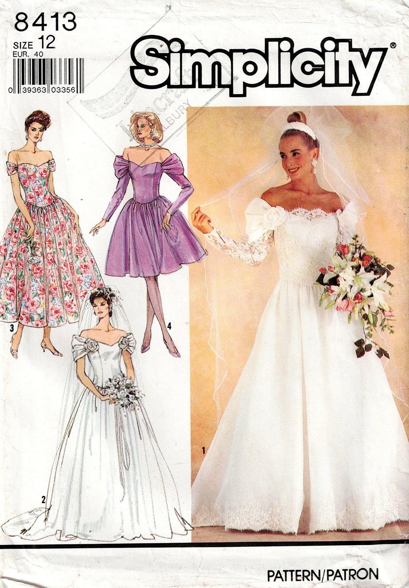 Simplicity 8413 Womens Off The Shoulder Wedding Bridesmaids Dress 1980 ...