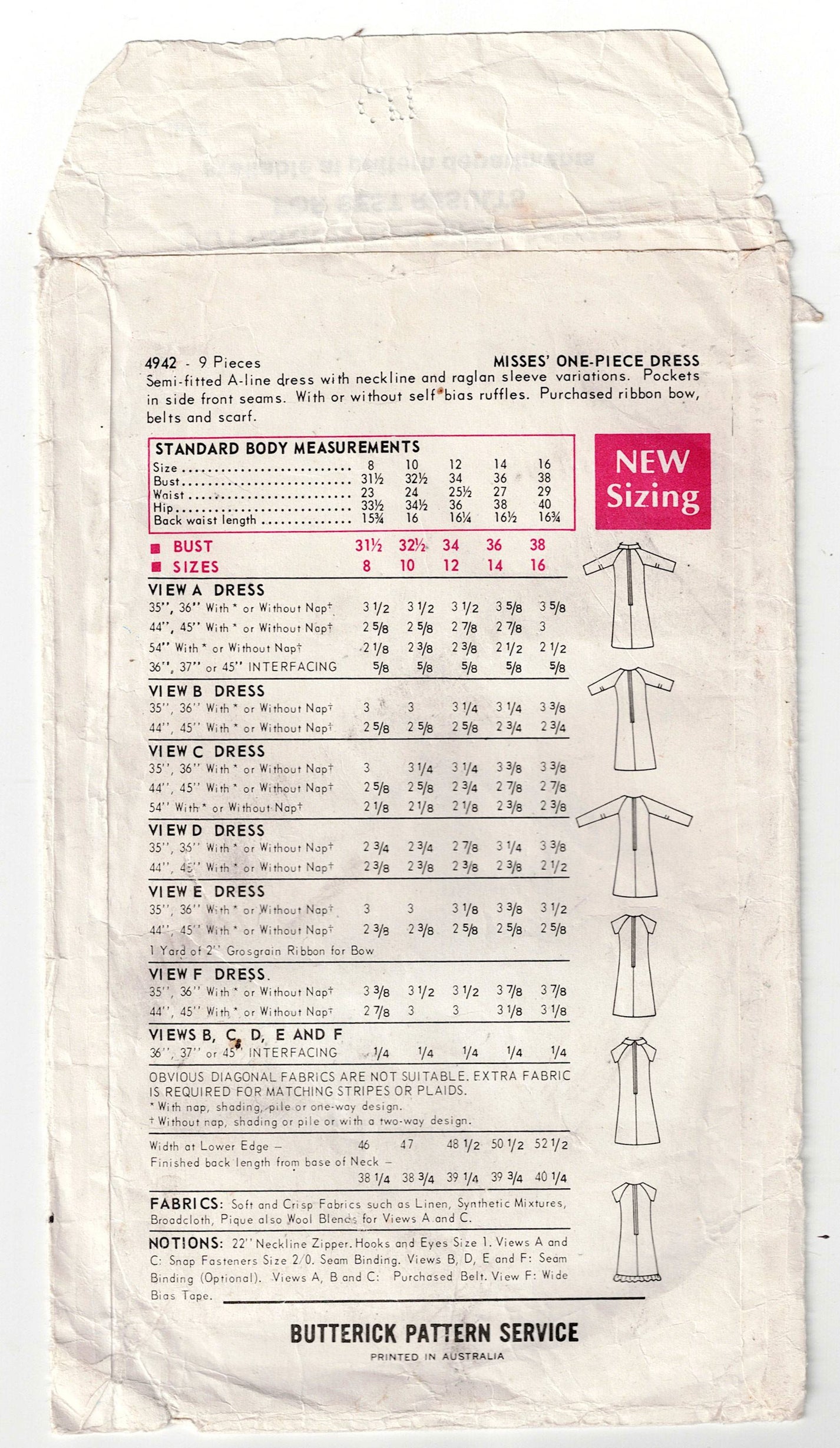 Butterick 4942 Womens Princess Seamed Dress with Concealed Pockets 196 ...