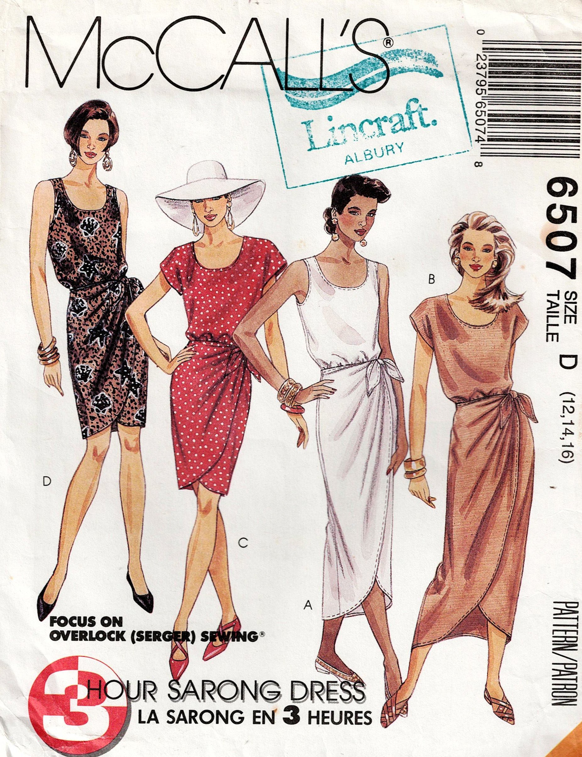 McCall's 6507 Womens EASY 3 Hour Mock Sarong Dress 1990s Vintage Sewin ...