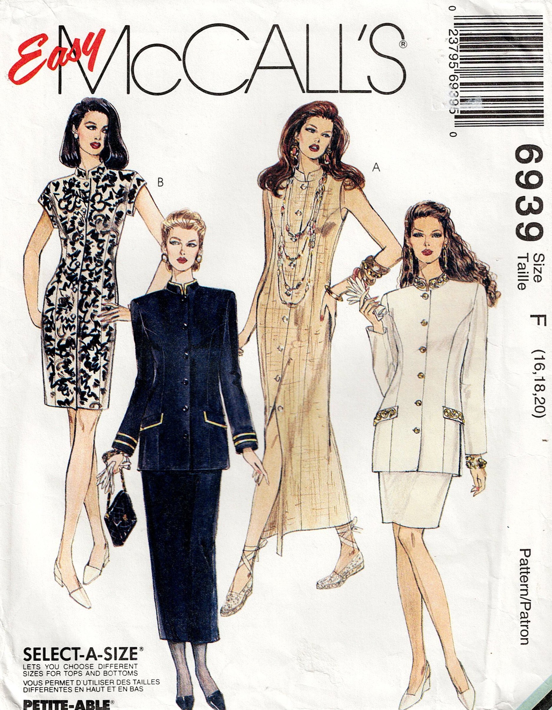 McCall's 6939 Womens Mandarin Collar Princess Dress Jacket & Skirt 199 ...