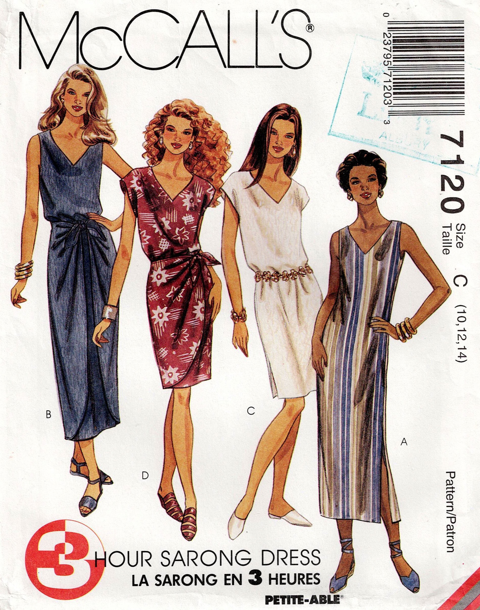 McCall's 7120 Womens 3 Hour Sarong Dress 1990s Vintage Sewing Pattern ...