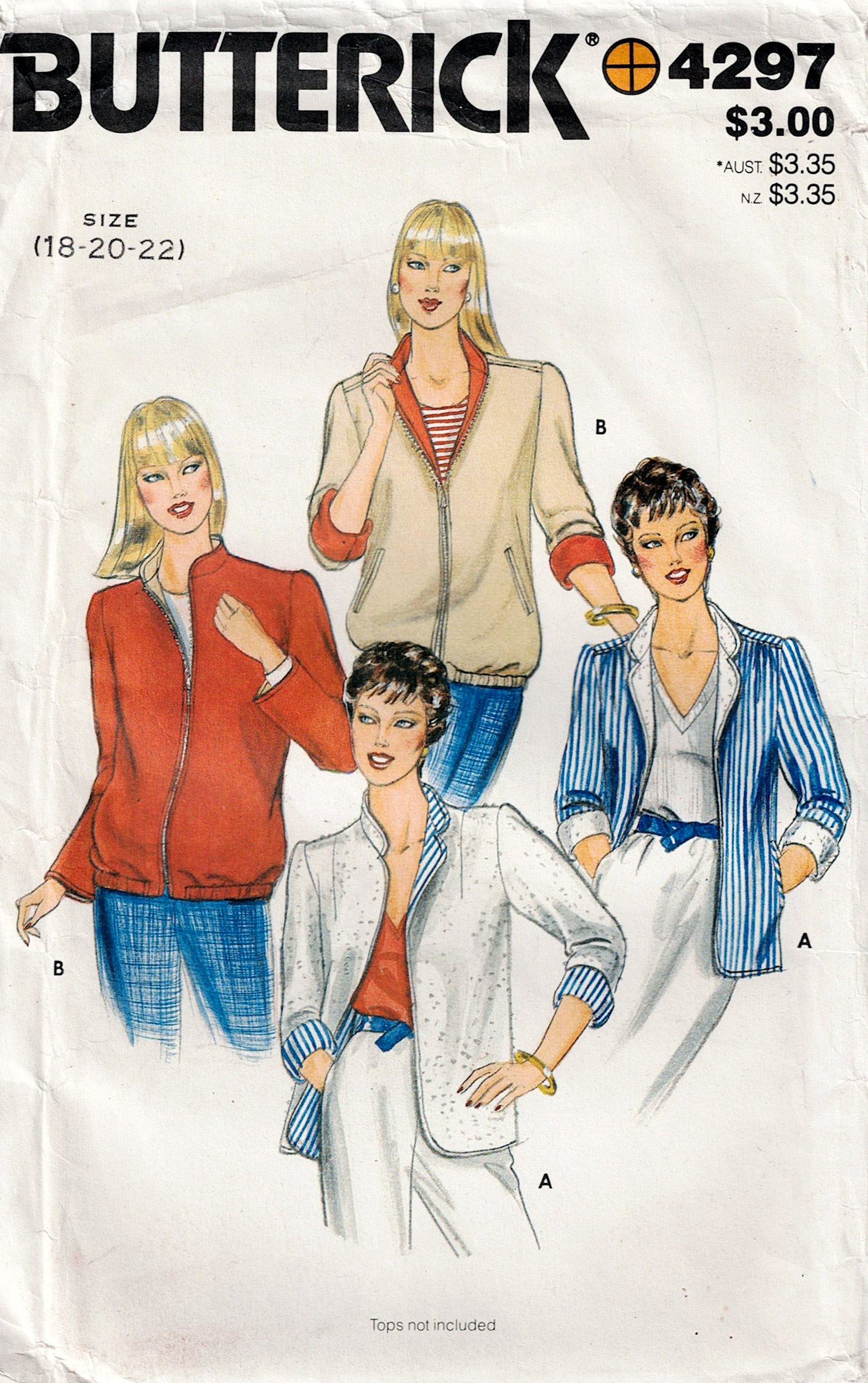 Butterick 4297 Womens Reversible Jackets 1980s Vintage Sewing Pattern ...