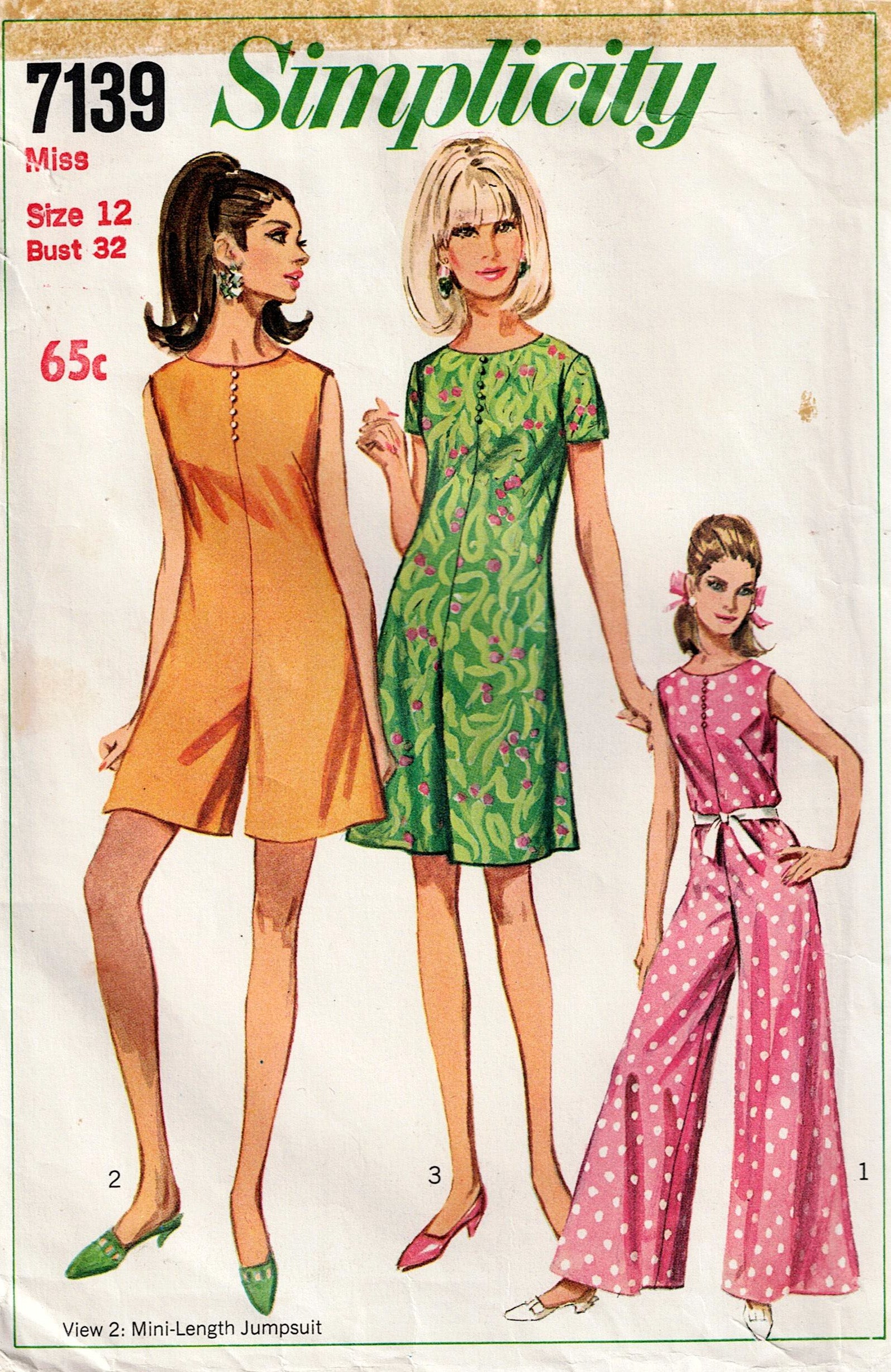 Simplicity 7139 Womens EASY Jumpsuit in 3 Lengths 1960s Vintage Sewing ...