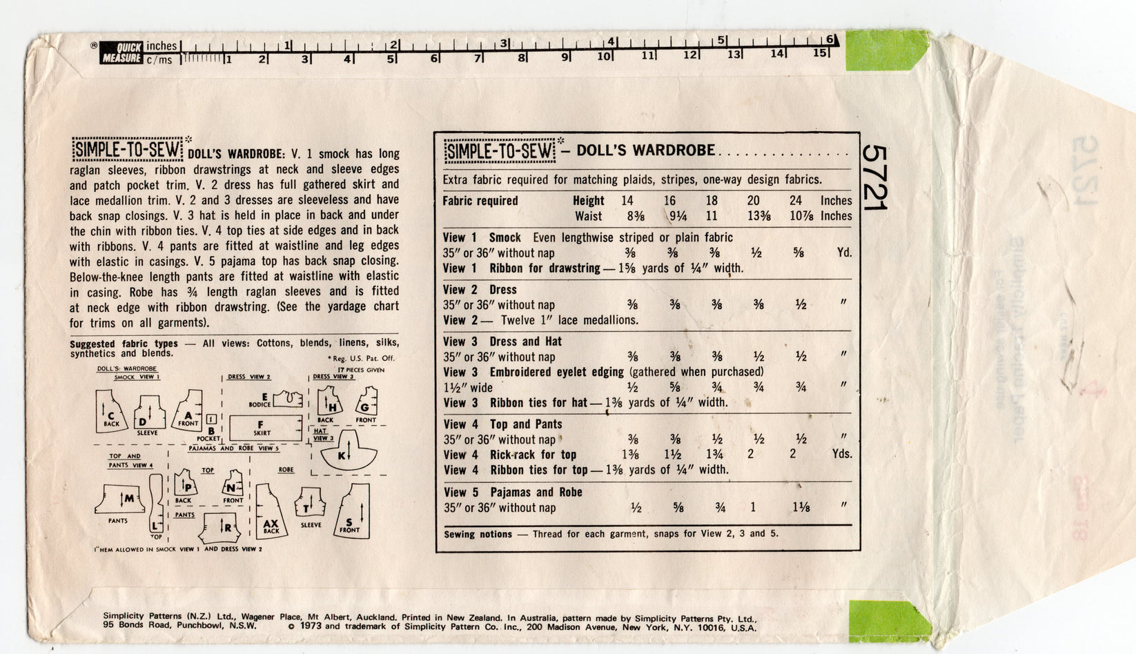 Simplicity 5721 EASY Retro Baby Doll Clothes 1970s Vintage Sewing Patt ...