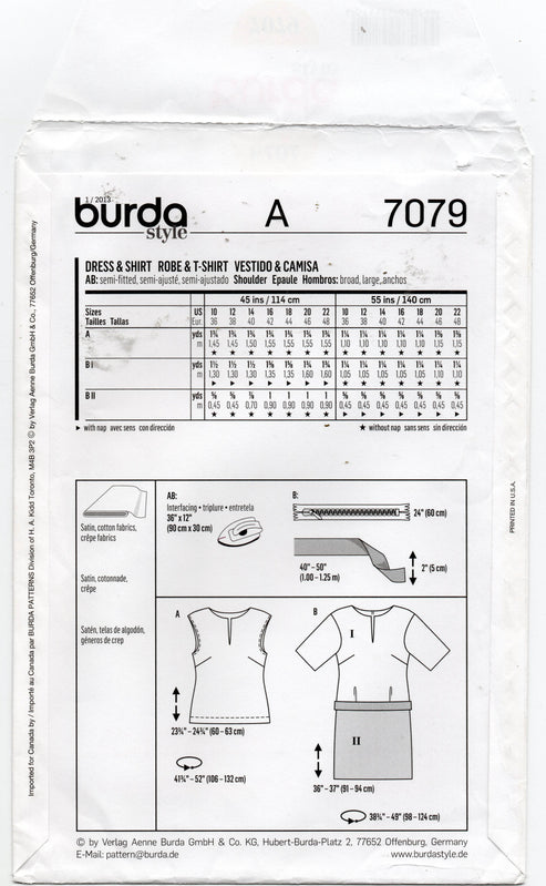 Burda Style 7079 Womens Summer Dress & Shirt Out Of Print Sewing Patte ...