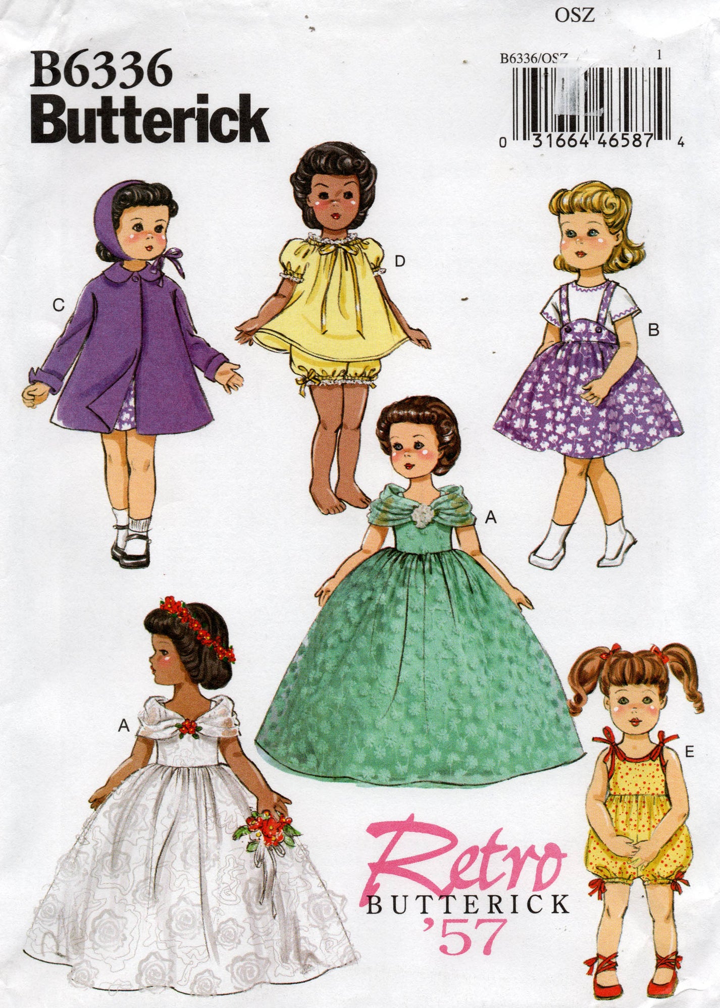 Butterick 6336 Retro 1957 Dolls Clothes Wardrobe Sewing Pattern for 18 ...