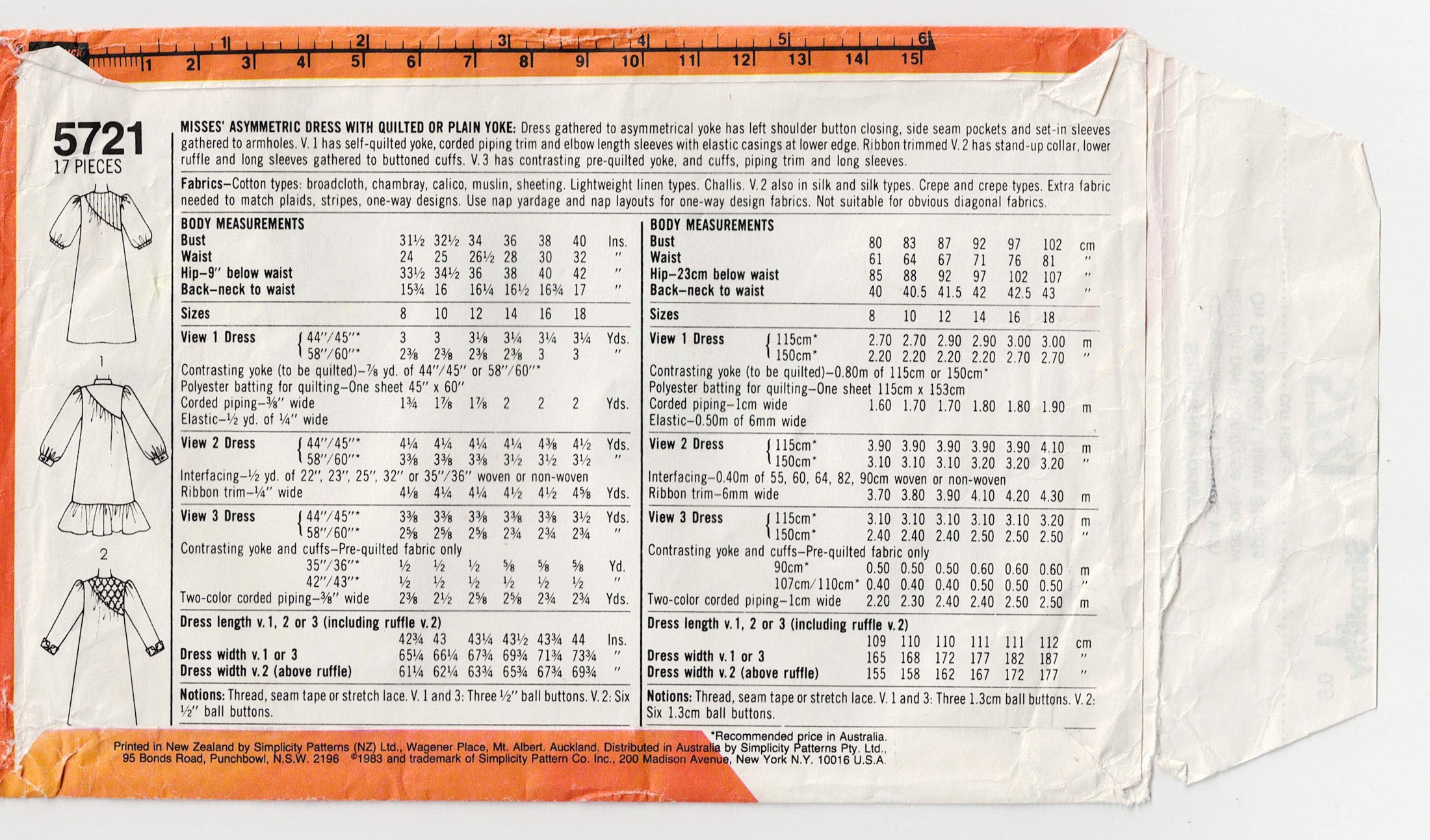 Simplicity 5721 Womens Asymmetric Yoked Smock Dress 1980s Vintage Sewi – All The Precious Things