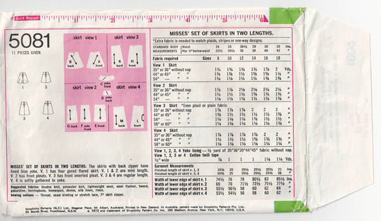 Simplicity 5081 Womens Yoked Mini Skirts 1970s Vintage Sewing Pattern ...