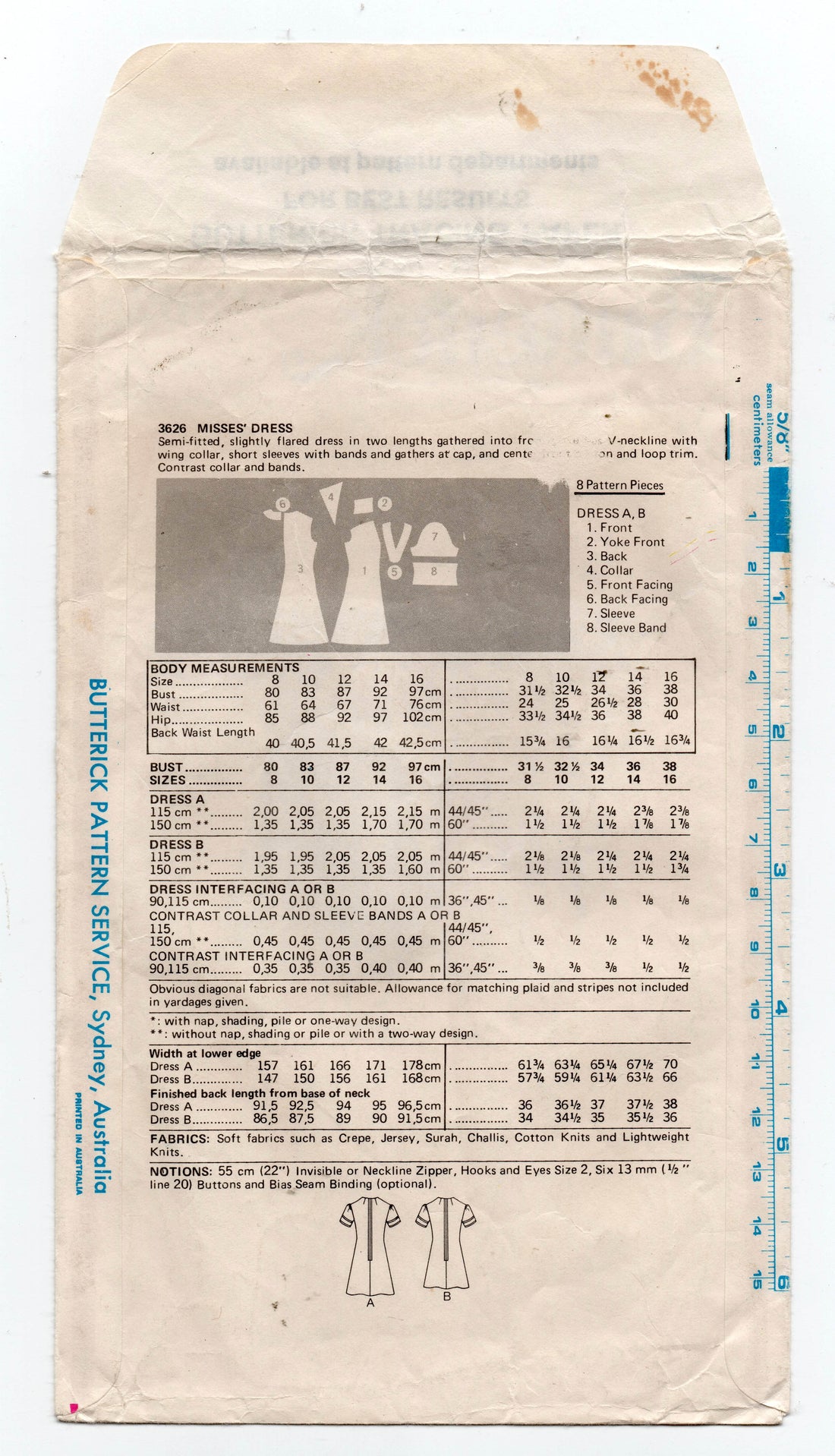 Butterick 3626 Womens Fit & Flared Dress with Contrast 1970s Vintage S ...