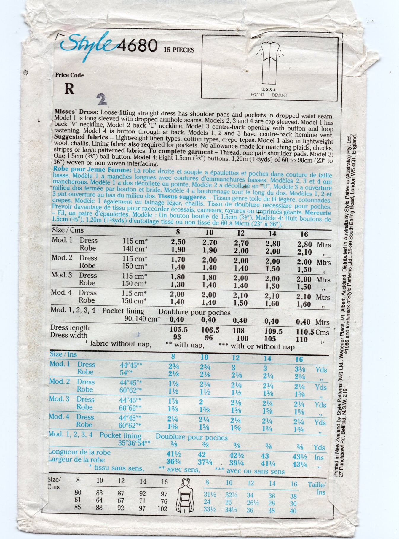 Style 4680 Womens Drop Waisted Dress 1980s Vintage Sewing Pattern Size ...