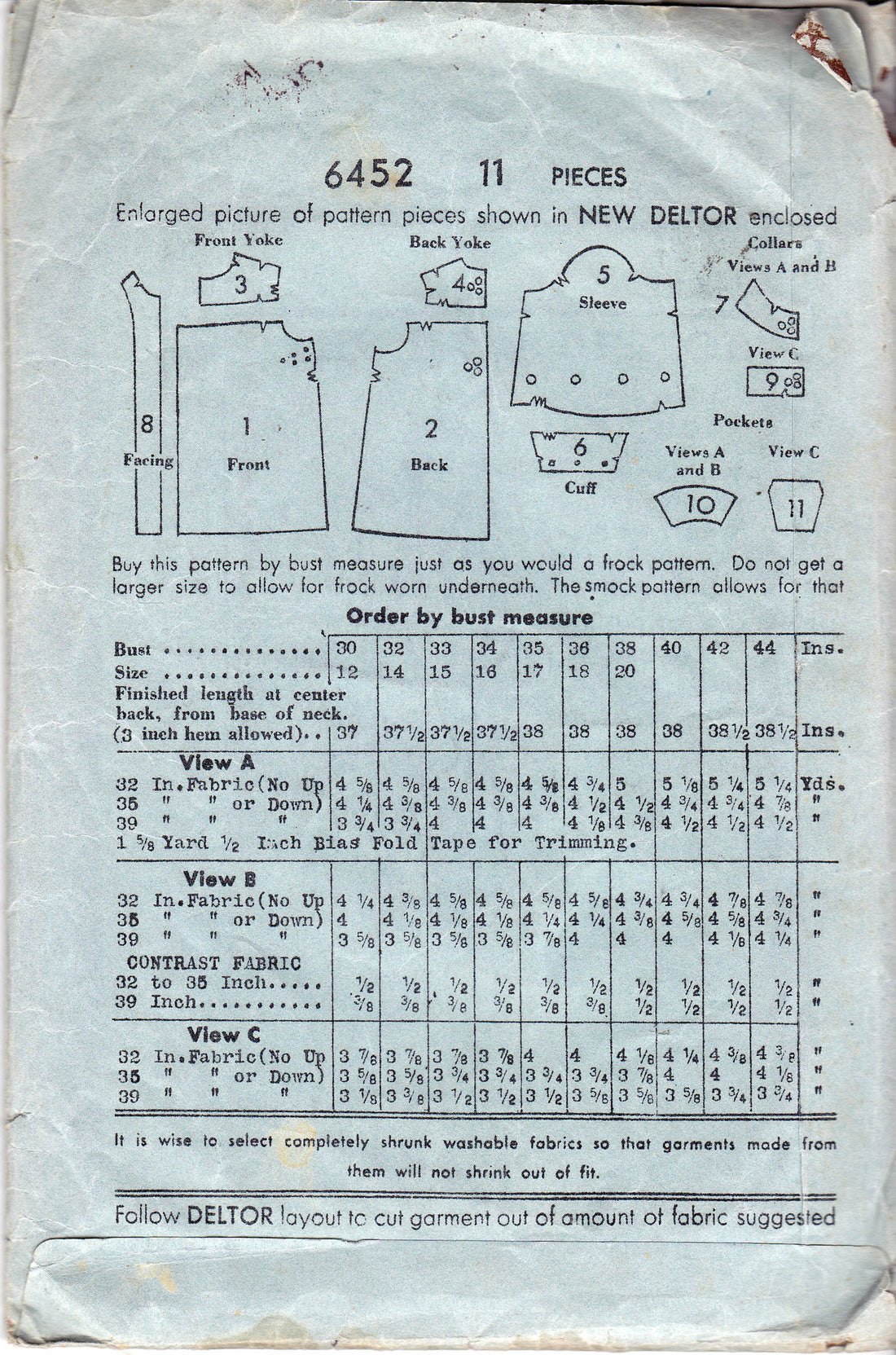 Butterick 6452 RARE Womens Smock Dress 1930s Vintage Sewing Pattern Si ...
