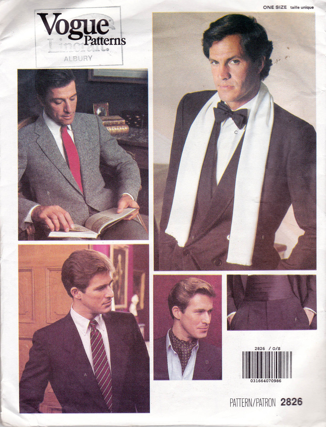 Vogue 2826 Mens Cummerbund Ties Ascot & Scarf 1980s Vintage Sewing Pat ...