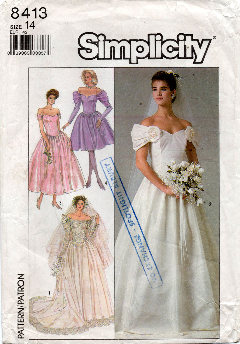 Simplicity 8413 Womens Off The Shoulder Wedding Bridesmaids Dress 1980 ...