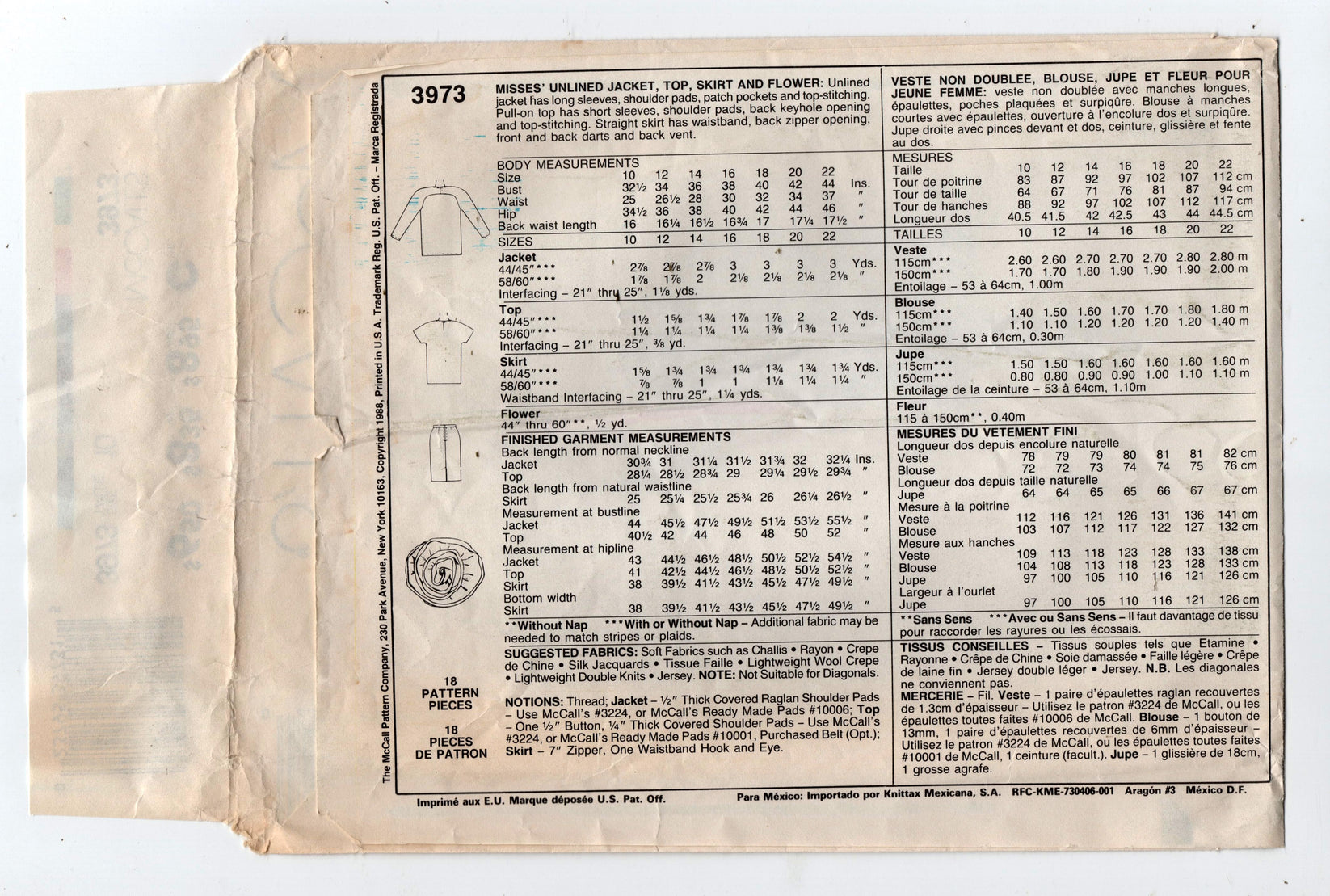 McCall's 3973 Womens EASY Top Jacket Skirt & Flower 1980s Vintage Sewi – All The Precious Things