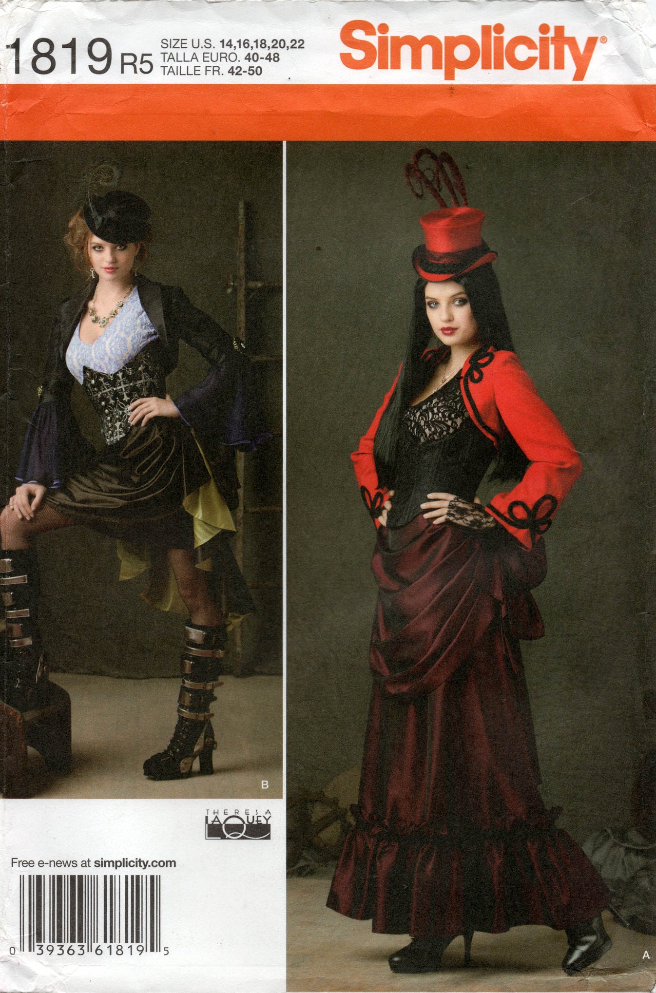 Simplicity 1819 THERESA LAQUEY Womens Victorian Steampunk Costume Out ...