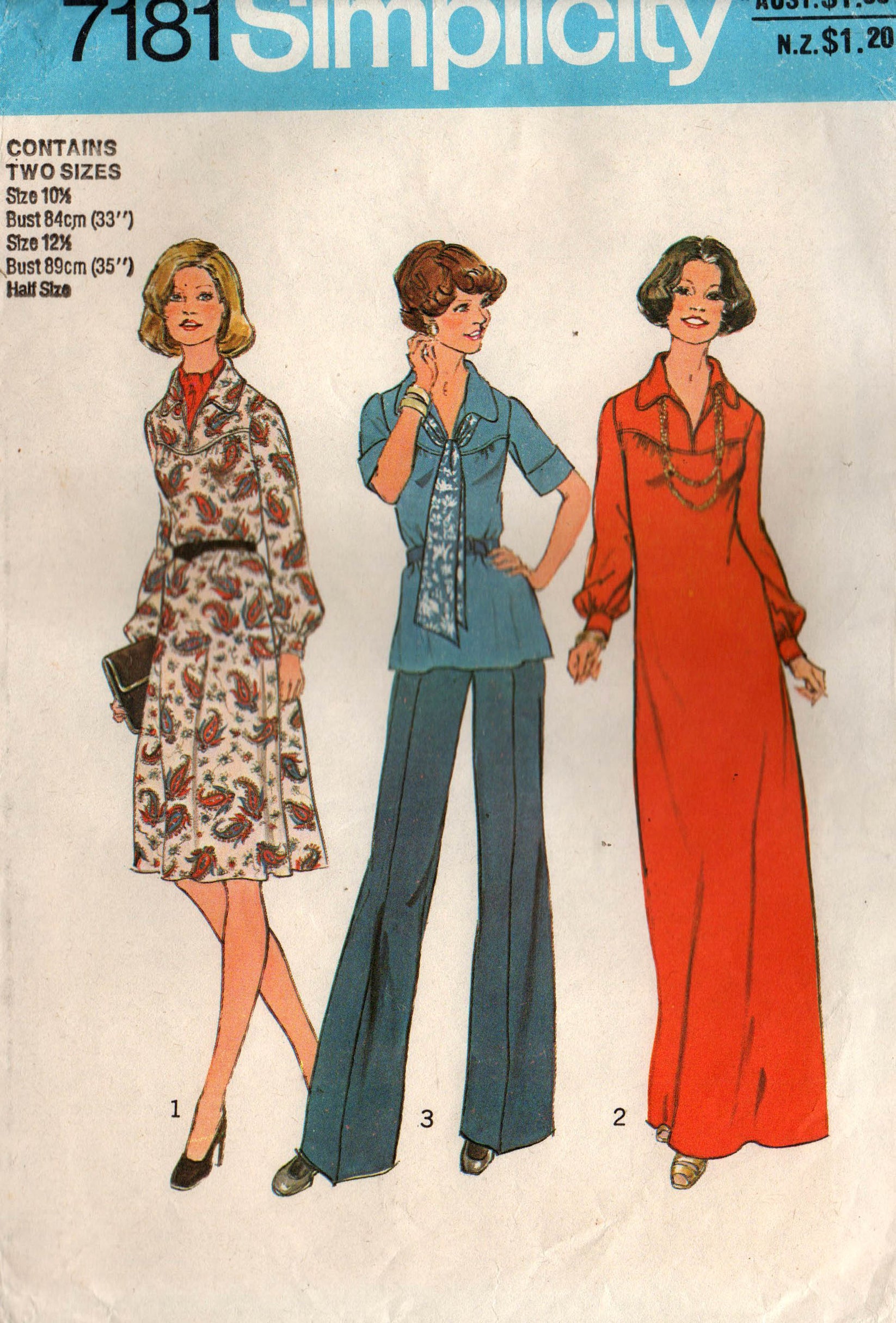 Simplicity 7181 Womens Half Size Dress Maxi Blouse & Scarf 1970s Vinta ...