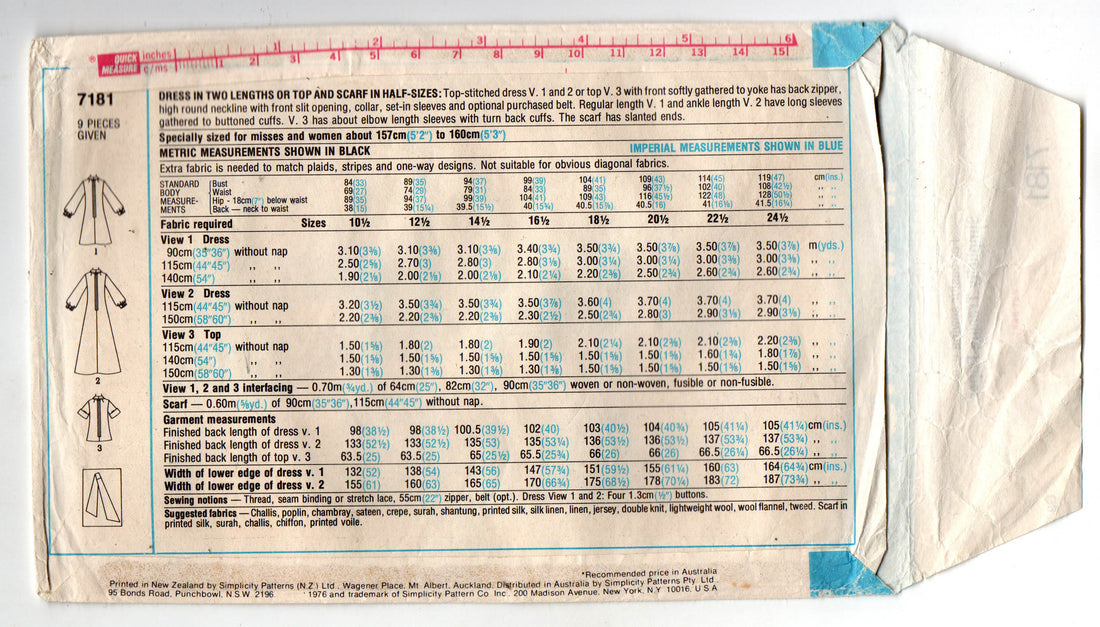 Simplicity 7181 Womens Half Size Dress Maxi Blouse & Scarf 1970s Vinta ...
