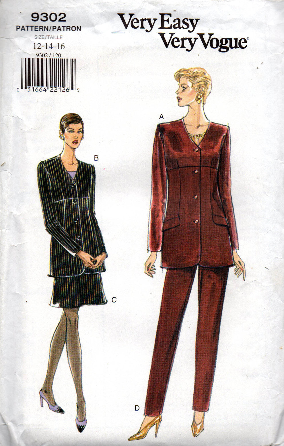 Vogue 9302 Womens Fitted Lined Jacket Skirt & Pants 1990s Vintage ...